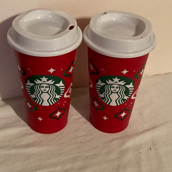 Starbucks | Kitchen | Set Of Two Starbucks Holiday Reusable Red Cups ...